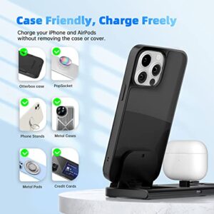 3 in 1 Charging Station for Multiple Apple Devices, Foldable Wireless Charger Stand for iPhone Series AirPods Pro/3/2/1, Fast Charging Dock for Apple Watch SE/7/6/5/4/3/2/1 with 18W Adapter