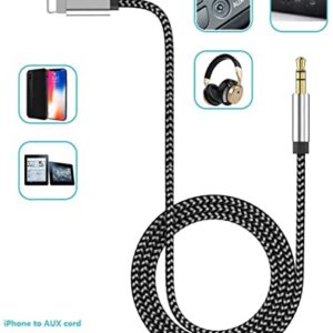 [Apple MFi Certified] iPhone to 3.5mm Car AUX Stereo Audio Cable (3FT/1M), Lightning to 3.5mm Nylon AUX Adapter Compatible with iPhone 14/13 Pro/12/11/XS/XR/X 8 7/iPad to Home Stereo/Speaker/Headphone