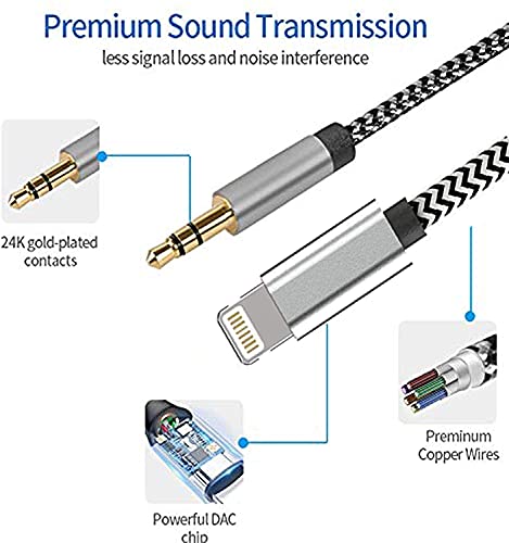 [Apple MFi Certified] iPhone to 3.5mm Car AUX Stereo Audio Cable (3FT/1M), Lightning to 3.5mm Nylon AUX Adapter Compatible with iPhone 14/13 Pro/12/11/XS/XR/X 8 7/iPad to Home Stereo/Speaker/Headphone