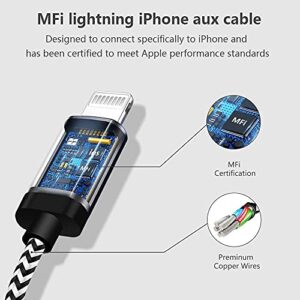 [Apple MFi Certified] iPhone to 3.5mm Car AUX Stereo Audio Cable (3FT/1M), Lightning to 3.5mm Nylon AUX Adapter Compatible with iPhone 14/13 Pro/12/11/XS/XR/X 8 7/iPad to Home Stereo/Speaker/Headphone