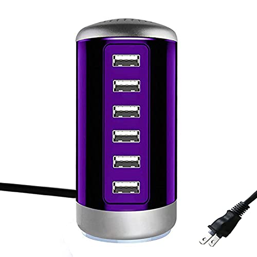 USB Charger USB Charging Station 30W 6-Port USB Desktop Charging Station Hub Wall Charger for iPhone iPad Tablets Smartphones Multi-Port Wall Charger (Purple)