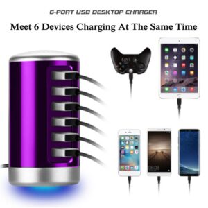 USB Charger USB Charging Station 30W 6-Port USB Desktop Charging Station Hub Wall Charger for iPhone iPad Tablets Smartphones Multi-Port Wall Charger (Purple)