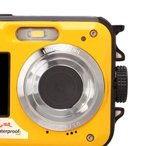 Pomya Full HD 2.7K 48MP Digital Camera, Double Screens 16X Digital Zoom Front Rear Camera, 10ft Waterproof Underwater Digital Camera for Indoor and Outdoor(Yellow)