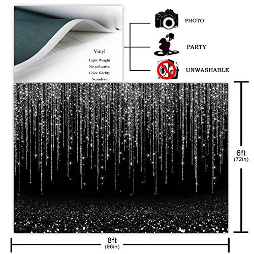 Avezano Black and Silver Glitter Sparkle Backdrop for Adult Kids Bday Party Decorations Photography Background Silver Black Bokeh Dots Wedding Birthday Party Decoration Photoshoot Backdrops (8x6ft)