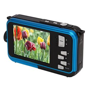 pomya digital camera,full hd 2.7k 48mp dual screens waterproof digital camera, 16x digital zoom front rear double screens waterproof digital camera,gift for kids friends(blue)