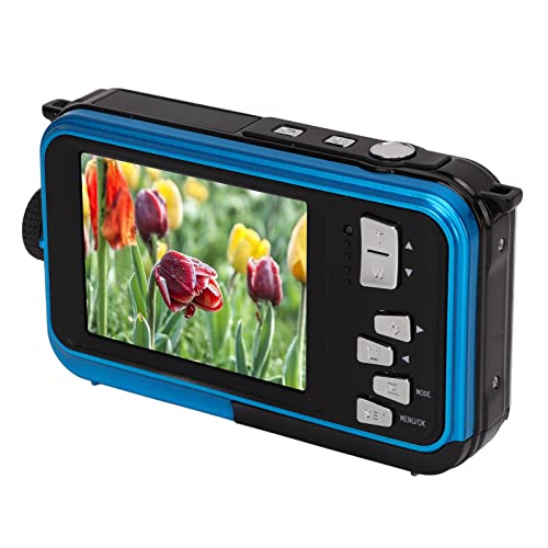 Pomya Digital Camera,Full HD 2.7K 48MP Dual Screens Waterproof Digital Camera, 16X Digital Zoom Front Rear Double Screens Waterproof Digital Camera,Gift for Kids Friends(Blue)