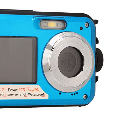 Pomya Digital Camera,Full HD 2.7K 48MP Dual Screens Waterproof Digital Camera, 16X Digital Zoom Front Rear Double Screens Waterproof Digital Camera,Gift for Kids Friends(Blue)