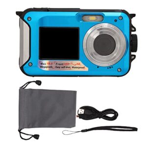 Pomya Digital Camera,Full HD 2.7K 48MP Dual Screens Waterproof Digital Camera, 16X Digital Zoom Front Rear Double Screens Waterproof Digital Camera,Gift for Kids Friends(Blue)