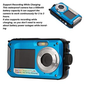 Pomya Digital Camera,Full HD 2.7K 48MP Dual Screens Waterproof Digital Camera, 16X Digital Zoom Front Rear Double Screens Waterproof Digital Camera,Gift for Kids Friends(Blue)