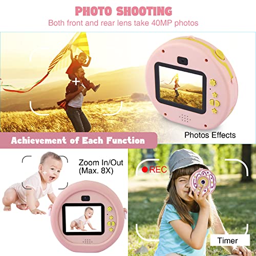 Kids Camera for Girls and Boys, Hacevida Kids Digital Camera with 1080P HD Dual Lens 8X Zoom 32GB TF Card, Toddler Camera Best Christmas Birthday Gifts for Toddler Kids 3 Years Old and Up