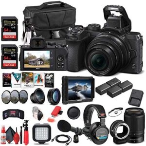 nikon z 50 mirrorless camera with 16-50mm lens (1633) + 50-250mm lens + 4k monitor + ftz mount adapter + headphones + mic + 3 x en-el25 battery + 2 x 64gb cards + more (international model) (renewed)