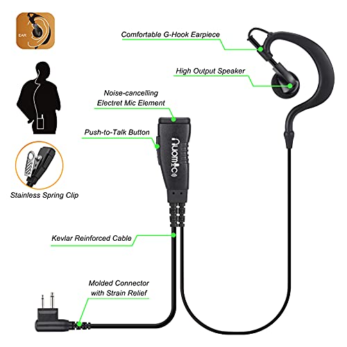 NUOMIC 2 Pack Walkie Talkie Earpiece with Mic 2 Pin 2.5mm+3.5mm G-Shape Headset for Motorola Two Way Radio