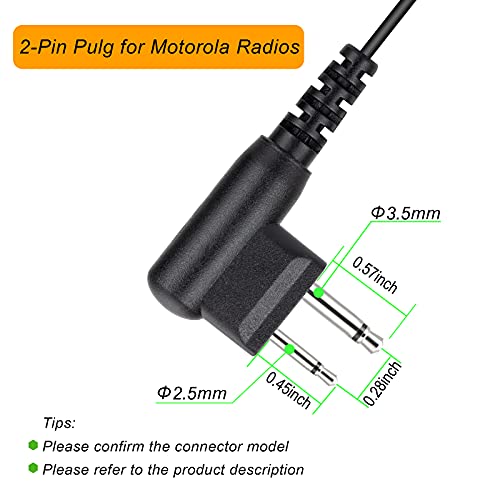 NUOMIC 2 Pack Walkie Talkie Earpiece with Mic 2 Pin 2.5mm+3.5mm G-Shape Headset for Motorola Two Way Radio