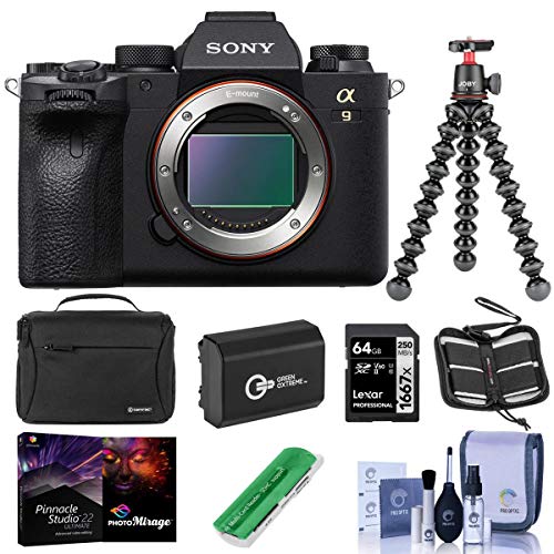 Sony Alpha a9 II Mirrorless Digital Camera Body - Bundle with Camera Case, Joby GorillaPod 3K Kit Black, Spare Battery, 64GB SDXC Card, Cleaning Kit, Memory Wallet, Card Reader, PRO PC Software