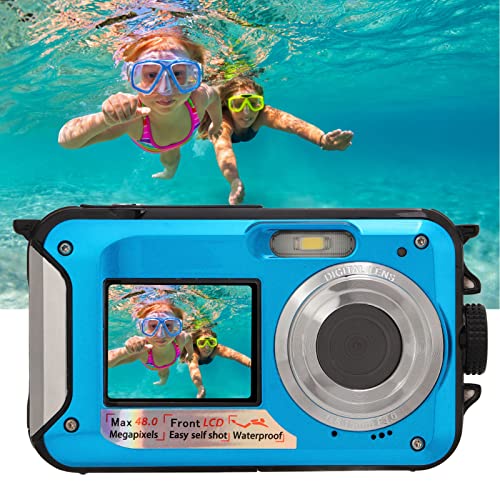 Pomya Full HD 2.7K 48MP Digital Camera, Double Screens 16X Digital Zoom Front Rear Camera, 10ft Waterproof Underwater Digital Camera for Indoor and Outdoor(Blue)