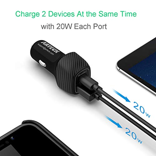 Car Charger, Arteck 40W/8A PD USB-C/Quick Charge 3.0 USB Port Adapter with 2 USB Port, Compatible iPhone 14 14 Pro 13 13 Pro Max 13 Mini 12 11 SE Xs Xr X, iPad, Samsung Galaxy Note Other Smartphone