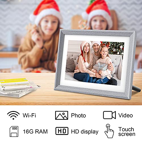 FRAMEO Digital Picture Frame WiFi 10.1 inch IPS Touch Screen HD Display,16GB Storage, Auto-Rotate,Easy Setup to Share Photos or Videos via Frameo APP