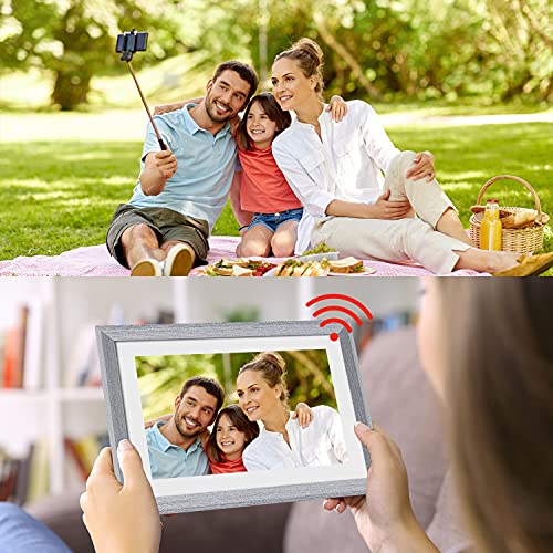 FRAMEO Digital Picture Frame WiFi 10.1 inch IPS Touch Screen HD Display,16GB Storage, Auto-Rotate,Easy Setup to Share Photos or Videos via Frameo APP