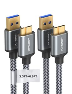 jsaux [3.3ft+6.6ft] micro usb 3.0 cable, usb a male to micro b cable 2 pack external hard drive cable nylon braided cord for samsung s5/note 3, camera, toshiba, seagate hard drive, wd hard drive-grey