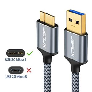 JSAUX [3.3FT+6.6FT] Micro USB 3.0 Cable, USB A Male to Micro B Cable 2 Pack External Hard Drive Cable Nylon Braided Cord for Samsung S5/Note 3, Camera, Toshiba, Seagate Hard Drive, WD Hard Drive-Grey