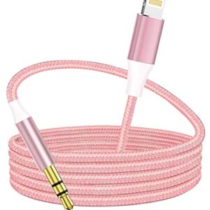 Hatuge Lightning to 3.5mm Aux Cable, Apple MFi Certified Headphone Audio Jack Cord Compatible with iPhone 14 13 12 11 XS XR X SE 8 7 6 5 iPad/iPod to Car Stereo, Speaker (Pink)