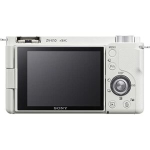 Sony ZV-E10 Mirrorless Camera (Body Only, White) (ILCZV-E10/W) + 64GB Card + Corel Photo Software + Bag + 2 x NPF-W50 Battery + External Charger + Card Reader + LED Light + HDMI Cable + More (Renewed)