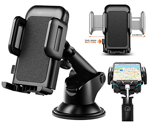 Pokanic Car Cell Phone Mount Stand Holder Cradle Dashboard Windshield Washable Sticky Gel Pad 360 Rotation Three-Side Grips Universal (Dashboard Mount)