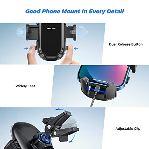 Car Phone Holder, Car Vent Phone Mount with Twist-Lock Vent Clip, High-end Mirror Surface, Pull-Down Support Feet, Silicone Protection One Button Release Car Mount Compatible with All Cell Phone