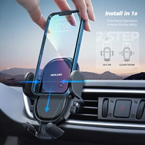 Car Phone Holder, Car Vent Phone Mount with Twist-Lock Vent Clip, High-end Mirror Surface, Pull-Down Support Feet, Silicone Protection One Button Release Car Mount Compatible with All Cell Phone