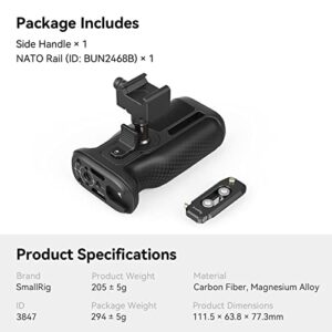 SmallRig NATO Side Handle Universal for Left and Right, 360° Rotating Side Grip with a NATO Rail, Quick Release Side Handgrip for Camera Cage, Only 205g Max. Load 5kg - 3847