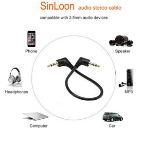 SinLoon 3.5mm Stereo Audio Cable, (2-Pack) Gold Plated 90 Degree Right & Left Angled 3.5mm Male to Male Stereo Audio Cable for Smartphones, Tablets, Media Players(3-P,9inch)