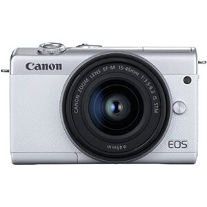 Canon EOS M200 Mirrorless Digital Camera with 15-45mm Lens (White) (3700C009) + 64GB Card + Case + Filter Kit + Photo Software + LPE12 Battery + Charger + Card Reader + More (Renewed)