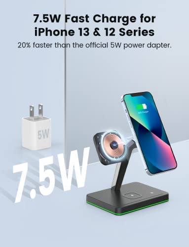 Wireless Charger for MagSafe, 3 in 1 Charging Station for Apple, Magnetic Wireless Charging Stand for iPhone 14/13/12 Series, iWatch 8/SE/7/6/3, AirPods 2/3/Pro/Pro 2