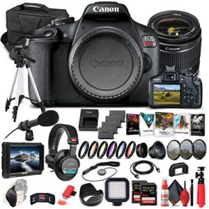 canon eos rebel t7 dslr camera with 18-55mm lens (2727c002), 4k monitor, pro headphones, pro mic, 2 x 64gb memory card, case, corel photo software, pro tripod, 3 x lpe10 battery + more (renewed)