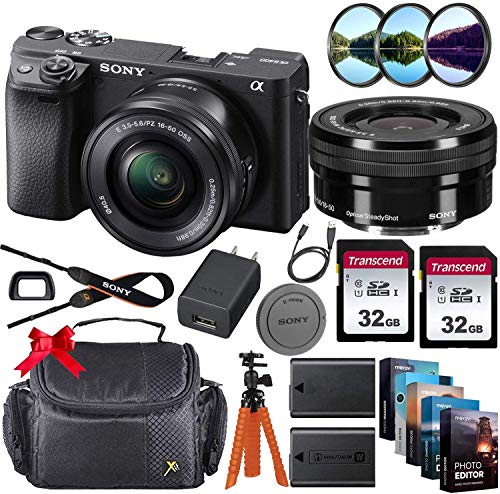 Sony Alpha a6400 Mirrorless Digital Camera with 16-50mm Lens + 2 x 32GB Memory Cards, Sturdy Equipment Carrying Case, Spider Tripod, Software Kit and More