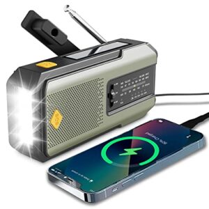 emergency radio hand crank solar, wind up solar radio flashlight cell phone charger 2000mah battery portable am/fm/noaa weather radio sos alarm for camping hurricane earthquake home &outdoor emergency