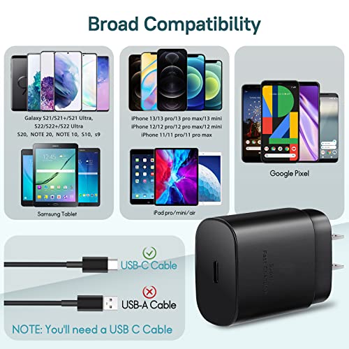 Galaxy S23 Charger Block, 25W USB C Super Fast Type C Charging Block Wall Plug for Samsung Galaxy S23/S23 Ultra/S23 Plus/S22/S21/S20/Z Fold 3/Z Fold 4/Note20/Note 10/iPhone 14/13/Tablets