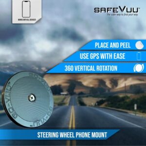 SafeVuu Patented Rotating Phone Mount, Steering Wheel Turns-Phone Does Not, Hands-Free Driving - Perfect for GPS, Trucks, Golf Carts, Utility Vehicles, Motor Coaches & More