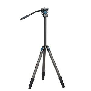 sirui st-124+va-5 carbon fiber tripod with fluid video head, triangular centre column, waterproof, travel tripod for cameras, 4 sections, 62.2inch, load 6.61lbs