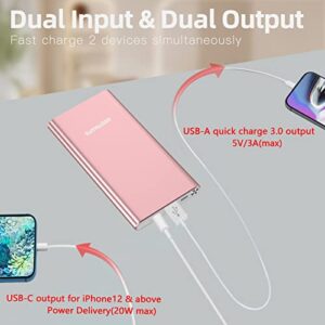 10000mAh PD 3.0 Power Bank Portable Charger Quick Charge USB C 18W Fast Charging Battery Pack Compatible for iPhone 14 13 12 11 X XS Pro MAX XR 8 iPad Mini Samsung Galaxy S20 S10 S9 S8 Smartphone Pink