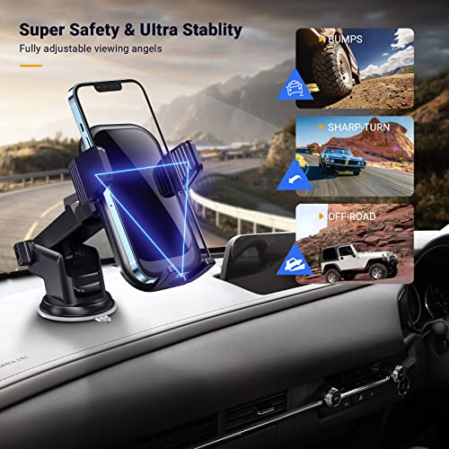 Car Phone Mount, [Thick Case & Big Phones Friendly] Air Vent Long Arm Suction Cup Phone Holder for Car Dashboard Windshield Universal Cell Phone Holder Compatible with All Mobile Phones