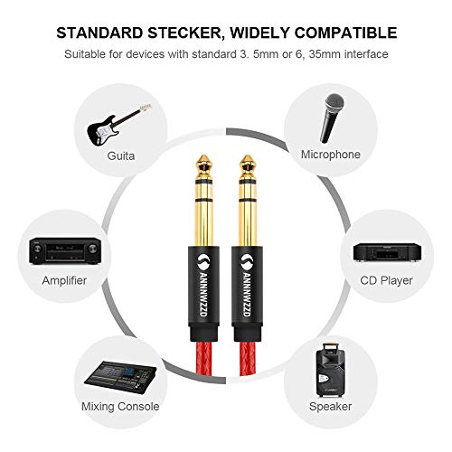 ANNNWZZD 6.35mm(1/4) TRS to 6.35mm(1/4) TRS Stereo Audio Cable 6 Foot Male to Male -(6ft/6FT)