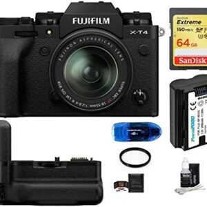 Fujifilm X-T4 Mirrorless Digital Camera with XF 18-55mm f/2.8-4 R LM OIS Lens (Black) Bundle, Includes: SanDisk 64GB Extreme SDXC Memory Card, Fujifilm VG-XT4 Battery Grip and More (8 Items)