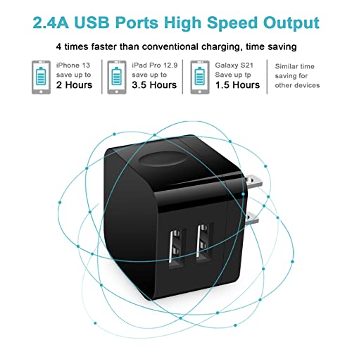 USB Wall Charger, 2Pack Flat USB Charger Block iPad Charging Block Fast Charging Cube Charger Box Right Angle Plug Adapter for iPad Pro,iPad Mini,iPad Air 1/2/3, iPhone 14 13 12 11 Max,Samsung,Pixel