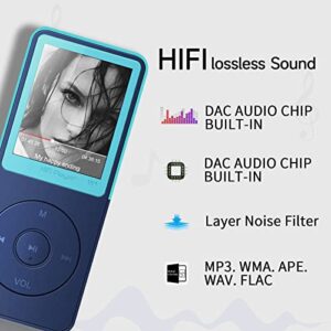 Classical MP3 Player HiFi Sound Lossless Digital, Music Play,Voice Recorder,8GB Support Save 1300 Songs, with MP3 FM Radio,Video Players,E-Book Reader,Photo Play,Support 128G TF Card (Blue)