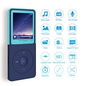 Classical MP3 Player HiFi Sound Lossless Digital, Music Play,Voice Recorder,8GB Support Save 1300 Songs, with MP3 FM Radio,Video Players,E-Book Reader,Photo Play,Support 128G TF Card (Blue)