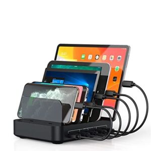 Charging Station for Multiple Devices, 50W Multi USB Charger Station,5 Ports Charging Dock with 8 Short Mixed Cables Watch & Airpod Stand Included for iPhone, iPad, Cell Phone, Tablets