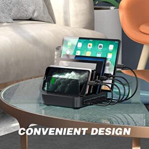 Charging Station for Multiple Devices, 50W Multi USB Charger Station,5 Ports Charging Dock with 8 Short Mixed Cables Watch & Airpod Stand Included for iPhone, iPad, Cell Phone, Tablets