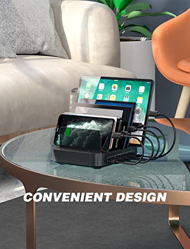 Charging Station for Multiple Devices, 50W Multi USB Charger Station,5 Ports Charging Dock with 8 Short Mixed Cables Watch & Airpod Stand Included for iPhone, iPad, Cell Phone, Tablets