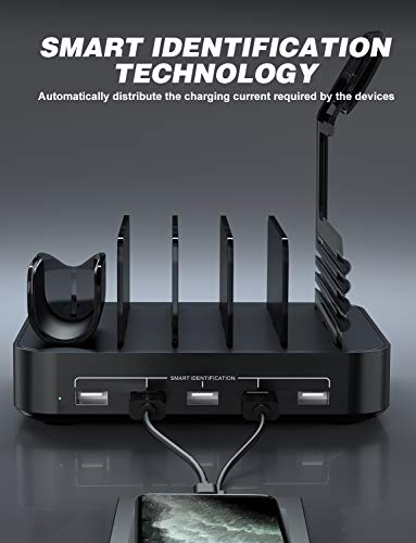 Charging Station for Multiple Devices, 50W Multi USB Charger Station,5 Ports Charging Dock with 8 Short Mixed Cables Watch & Airpod Stand Included for iPhone, iPad, Cell Phone, Tablets